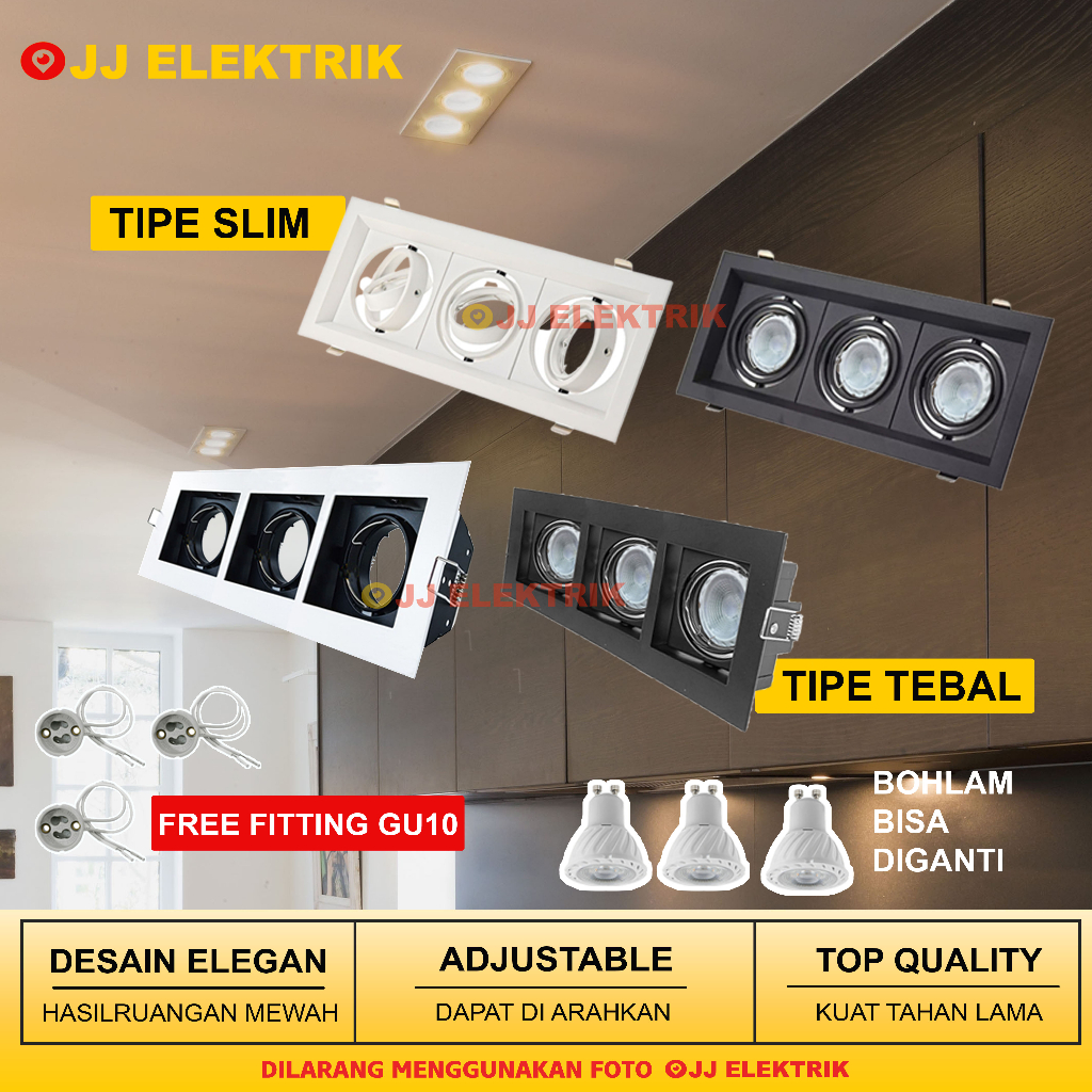 Jual Kap Lampu Downlight Halogen GU10 Spotlight Plafon 3 Lubang LED ...
