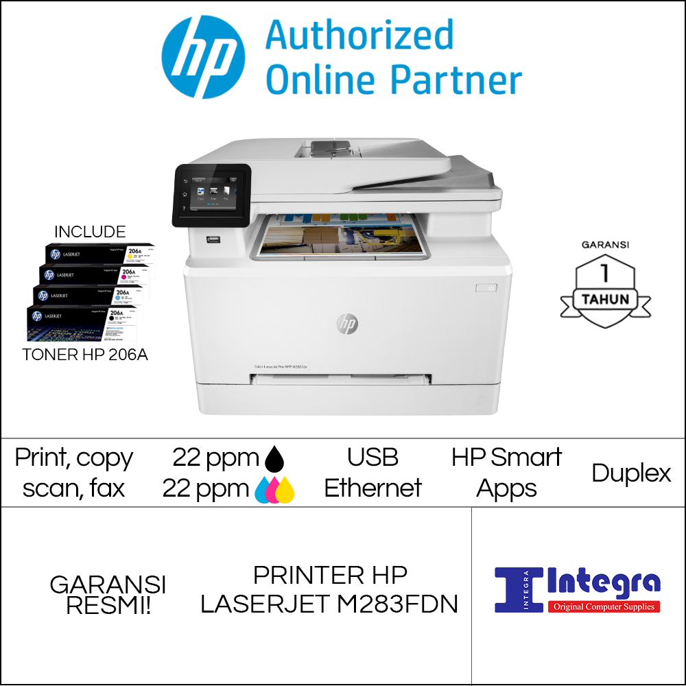 Jual Printer HP Colour Laserjet M283FDN | M 283FDN Scan ADF Fax Duplex ...