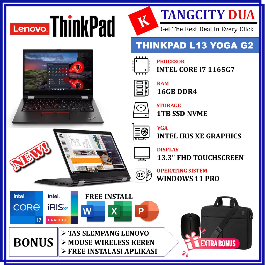 Jual Laptop Kantor Baru LENOVO THINKPAD L13 YOGA Gen2 Intel i7 1165G7 ...