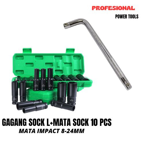 Jual mata impact+gagang 10pcs Mata shock impact set 1/2inch(13mm) Mata Sok Panjang 8mm - 24mm ...