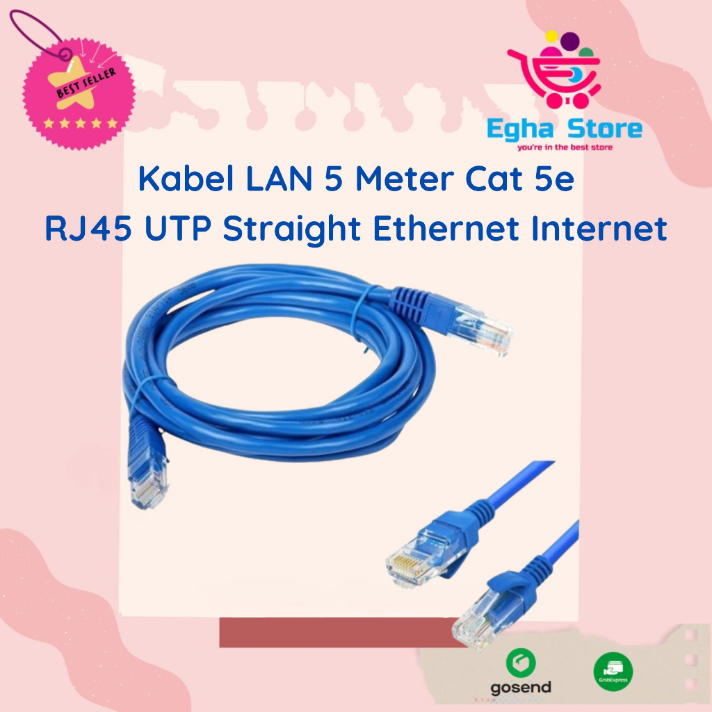 Jual Kabel LAN 5 Meter Cat 5e RJ45 UTP Langsung Siap Pakai Cable Ethernet Straight Wifi Internet ...