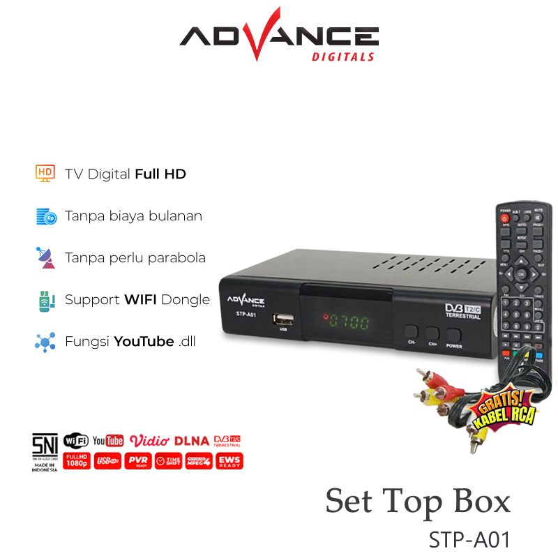 Jual ADVANCE Set Top Box DVB-T2 TV Digital Receiver Penerima Siaran Full HD/ STB Bisa Youtube ...