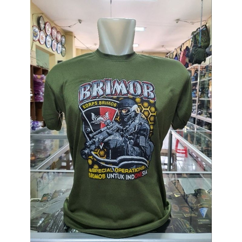 Jual Kaos oblong Brimob Hijau Tembak | Kaos dalaman Army lengan pendek ...
