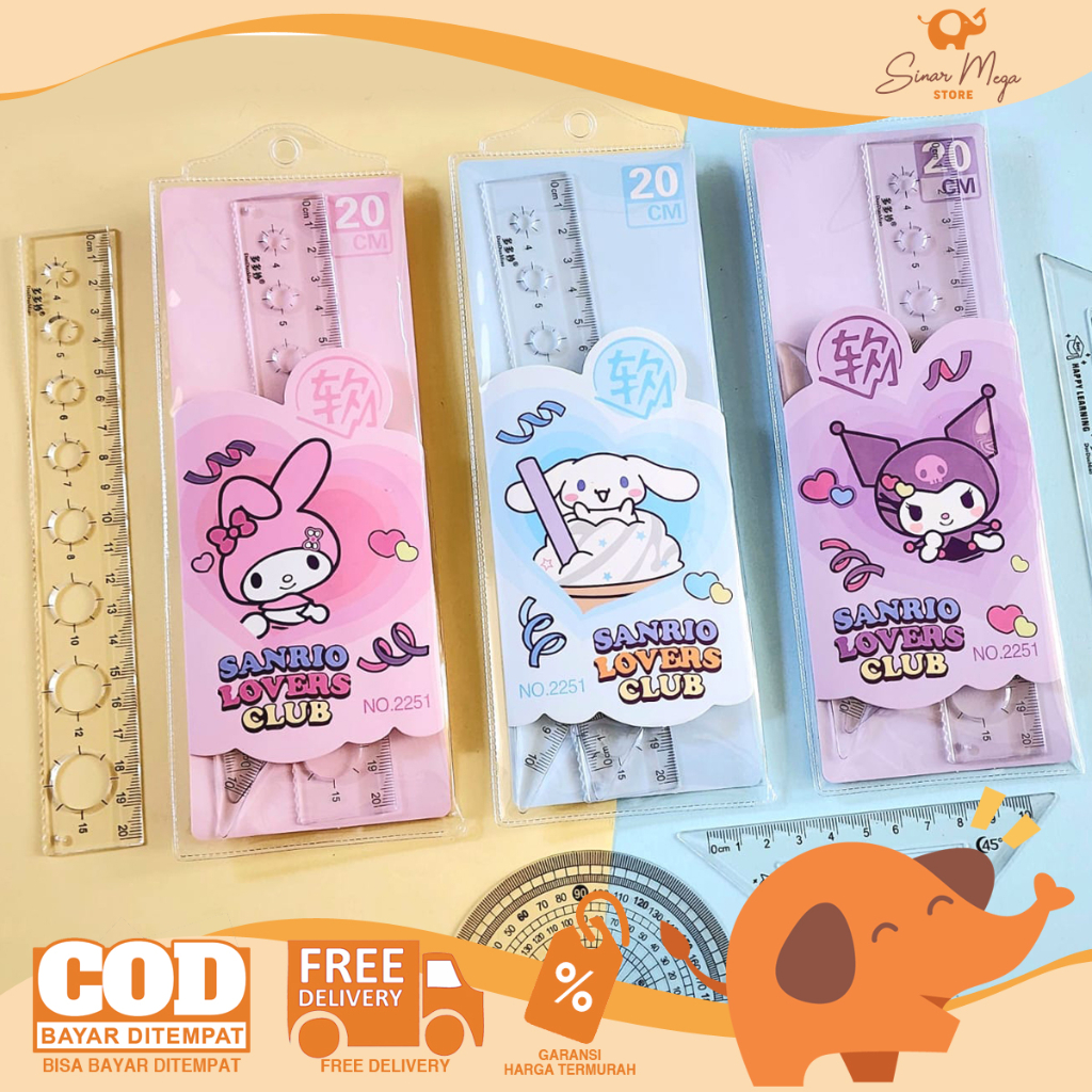 Jual Fancy Penggaris Set 20cm Sanrio 2251 / Alat Ukur Set / Student ...