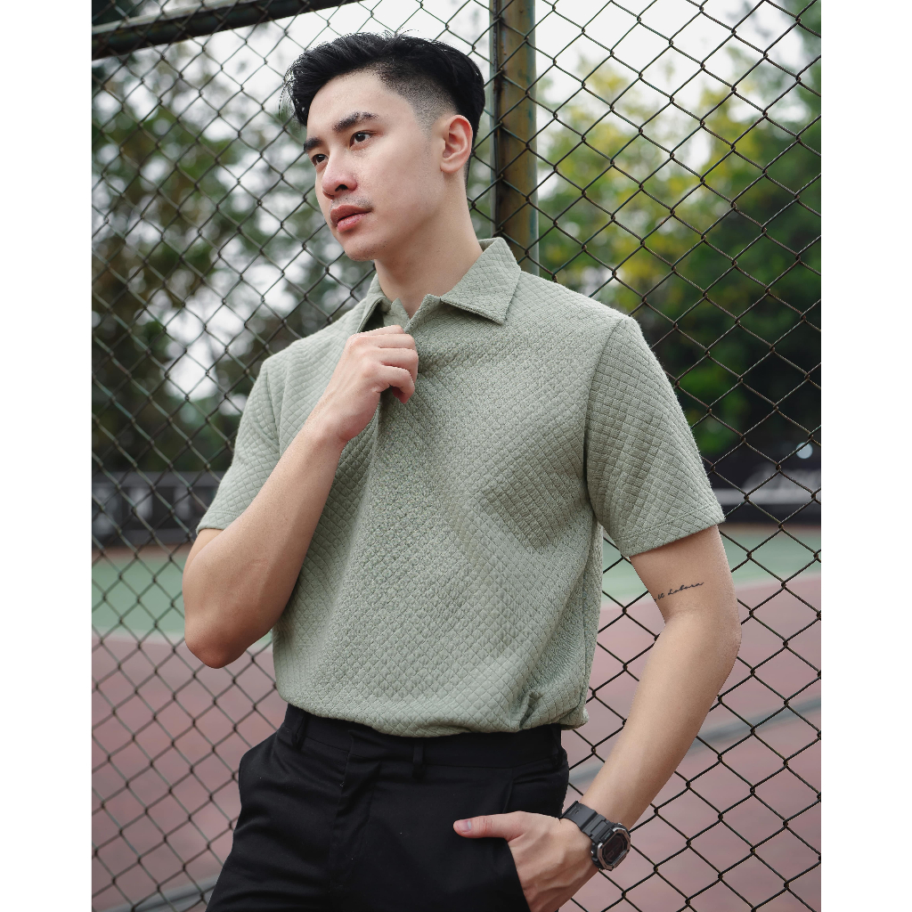 Jual Okinawa Polo Shirt Diamond in Sage Green – Polo Knit Diamond Pria ...