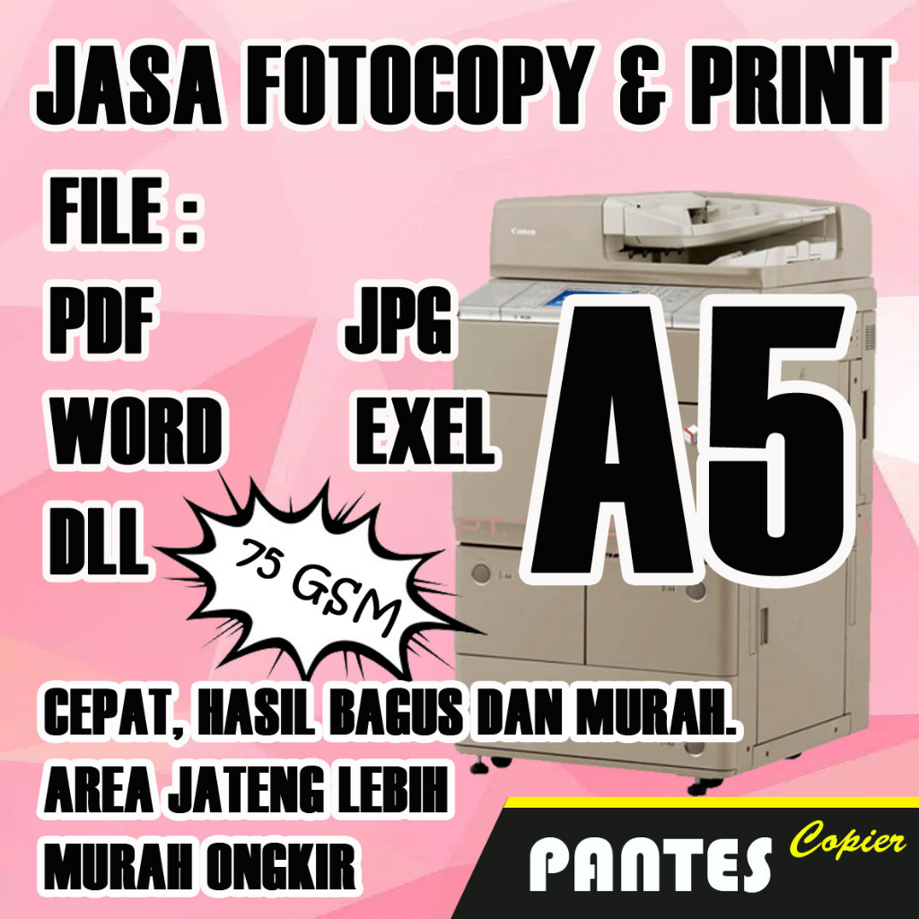Jual JASA FOTOKOPI PRINT LASER FOTO COPY HITAM PUTIH UKURAN A5 75 GSM ...