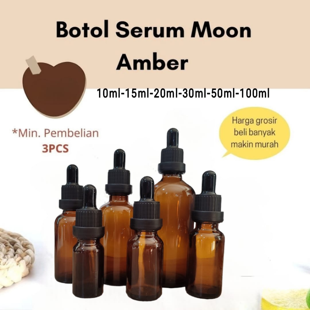 Jual Botol Serum Skincare Essence Dropper Pipet Kaca Moon Amber Glossy Coklat 10ml 15ml 20ml ...