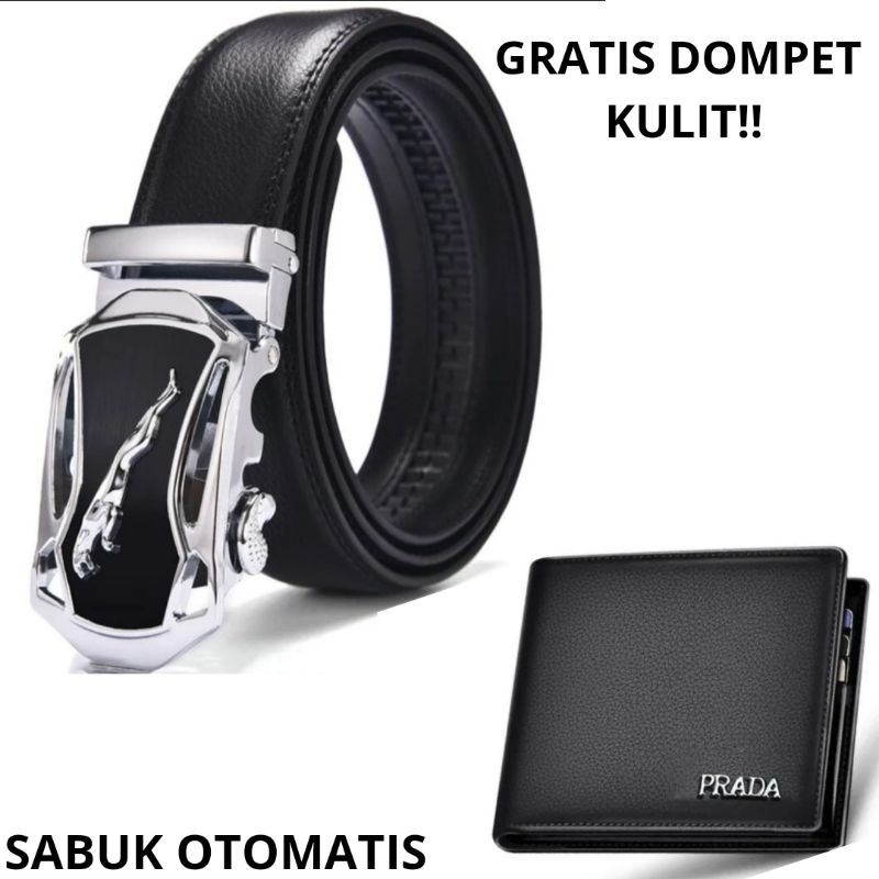 Jual FREE DOMPET-sabuk kulit lapisan jaguar otomatis pria,ikat pinggang ...