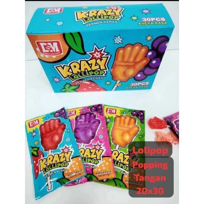 Jual Permen Cemilan Snack Lolipop Loli Krazy Tangan Hand Popping Pop ...