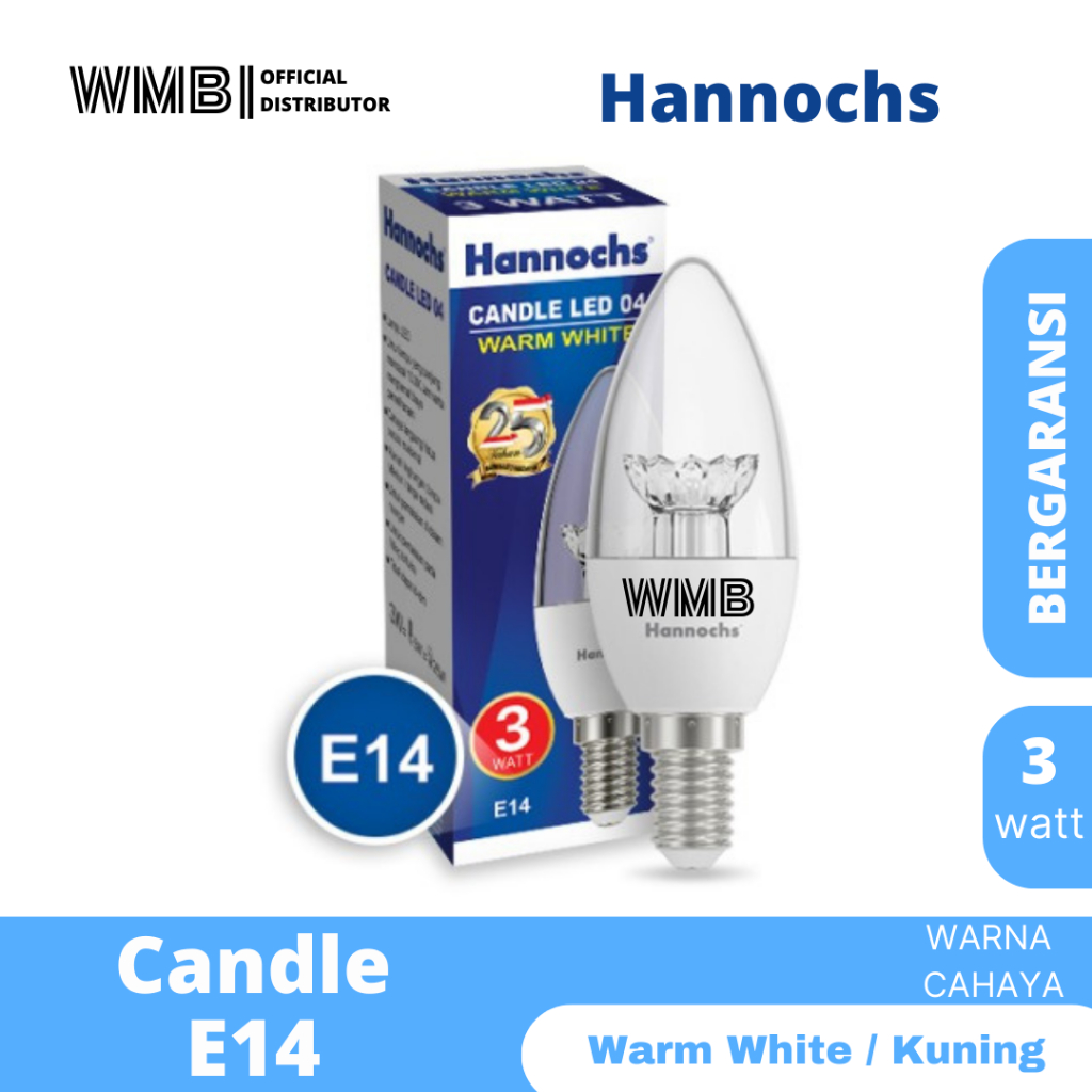 Jual Lampu Hannochs Candle LED 3 W/Watt (Warm White/Kuning) | Shopee Indonesia