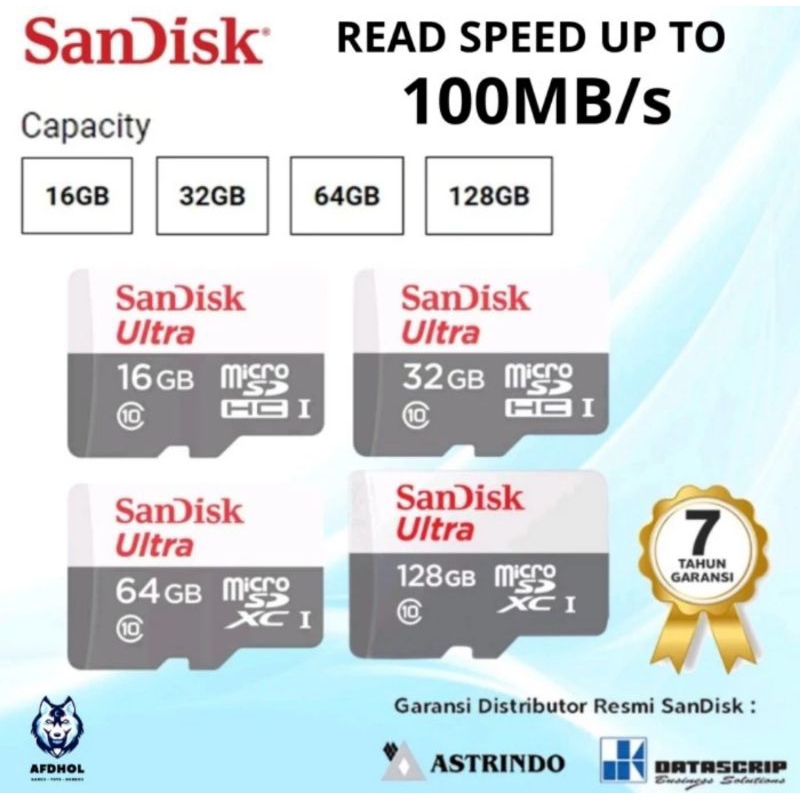 Jual MEMORY MICROSD SANDISK ULTRA 128GB 64GB 32GB 16GB CLASS10 SPEED ...