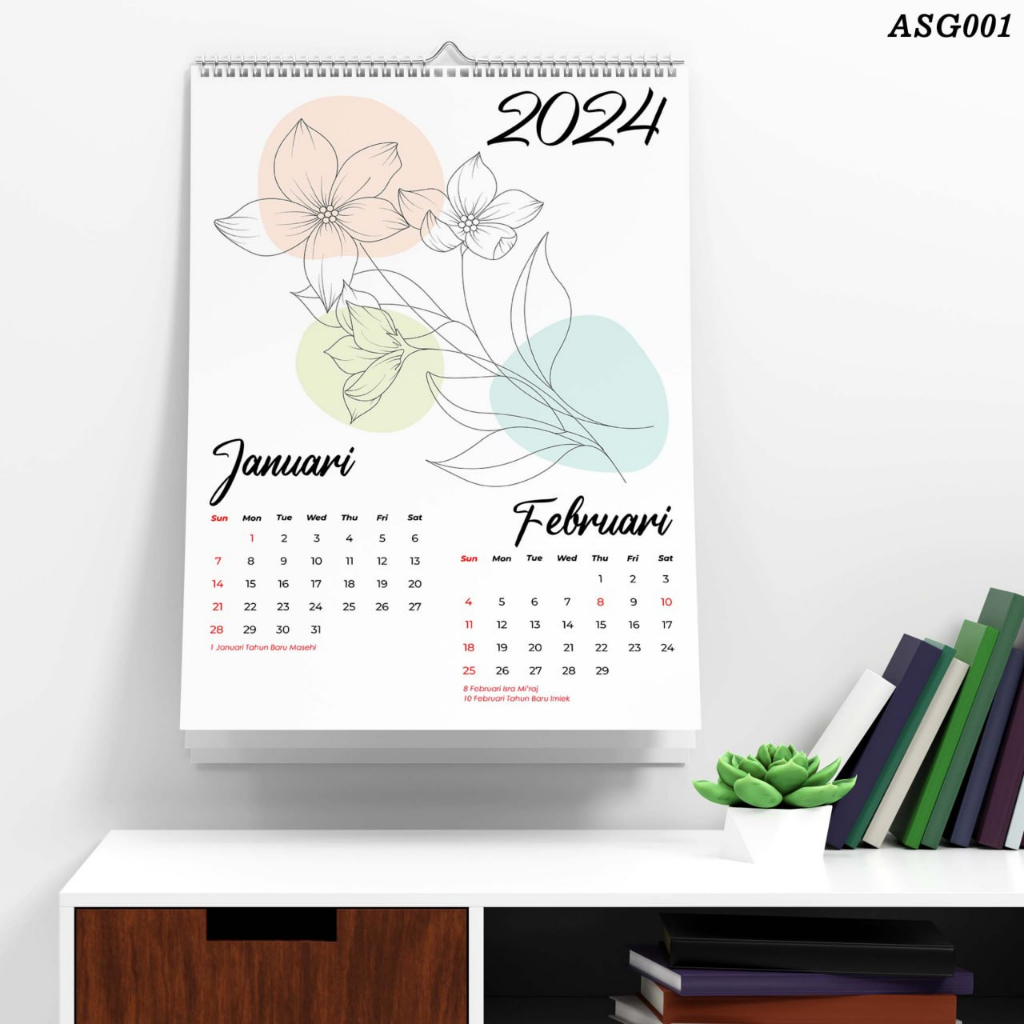 Jual Kalender Dinding Tahun 2024 Floral Full Color Aesthetic Murah ...