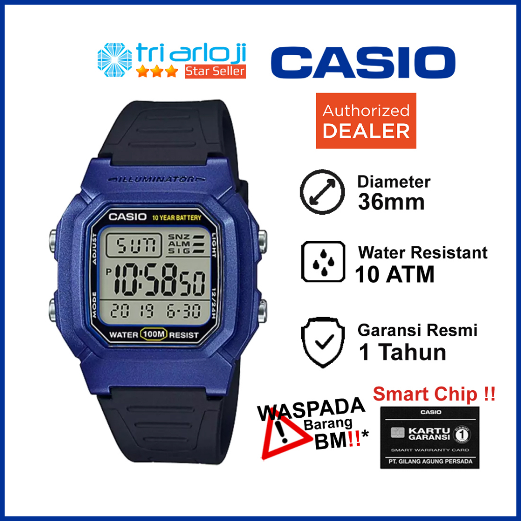 Jual CASIO W-800HM-2AVDF Jam Tangan Pria Digital Rubber Hitam Biru W800H W800HM W-800HM-2A ...