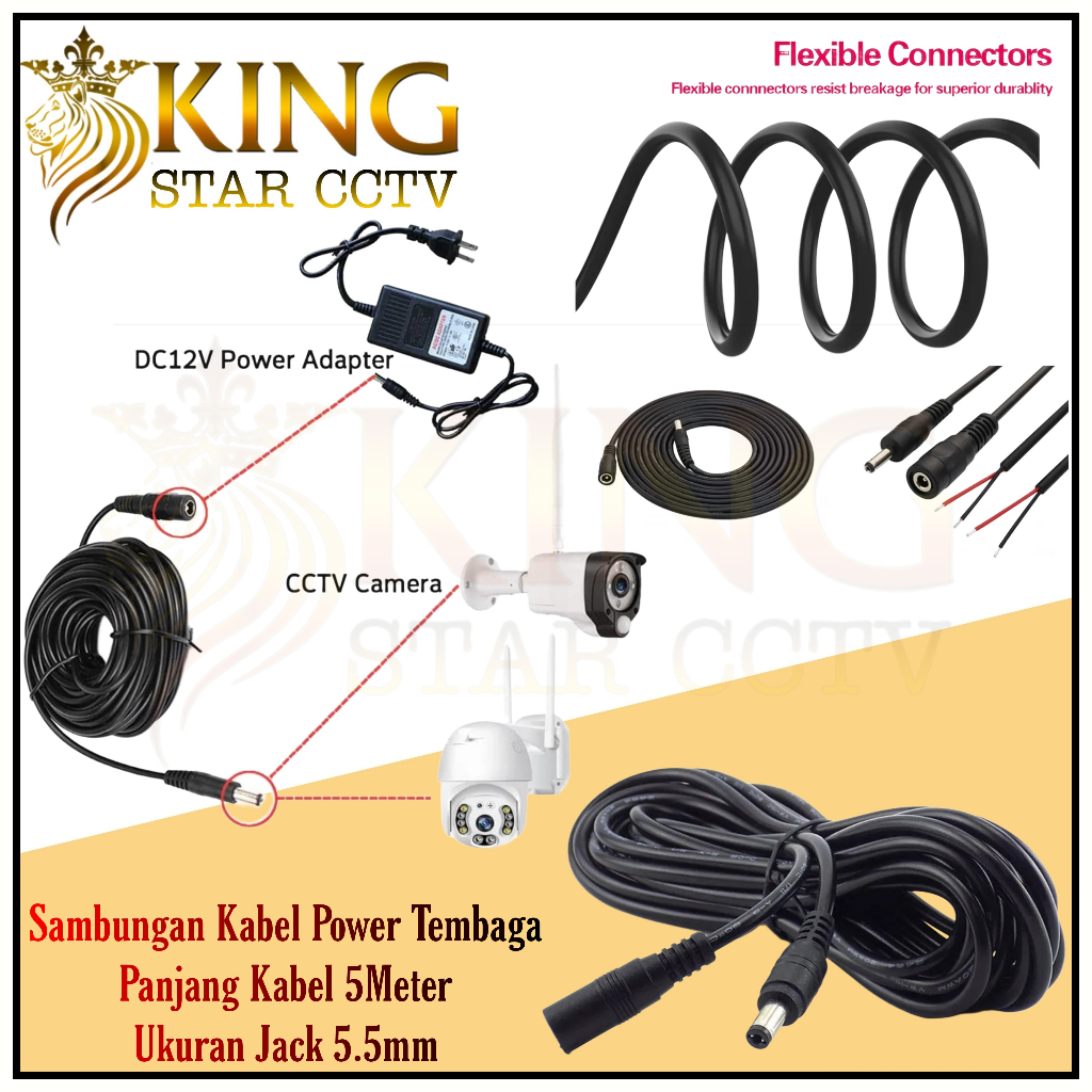 Jual KABEL CCTV 5M HItam KAMERA CCTV SIAP PAKAI KABEL JADI CAMERA CCTV ...