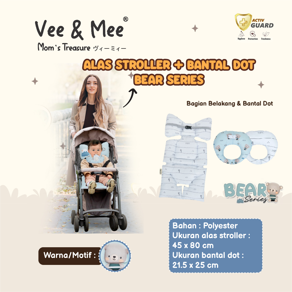 Jual Alas Stroller Bayi / Stroller Pad dan Bantal Dot Bear Series Vee And Mee | Shopee Indonesia