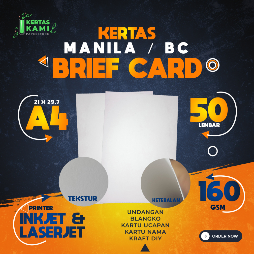 Jual Kertas BC Brief Card 160 gsm A4 isi 50 lembar - Kertas HVS Tebal ...