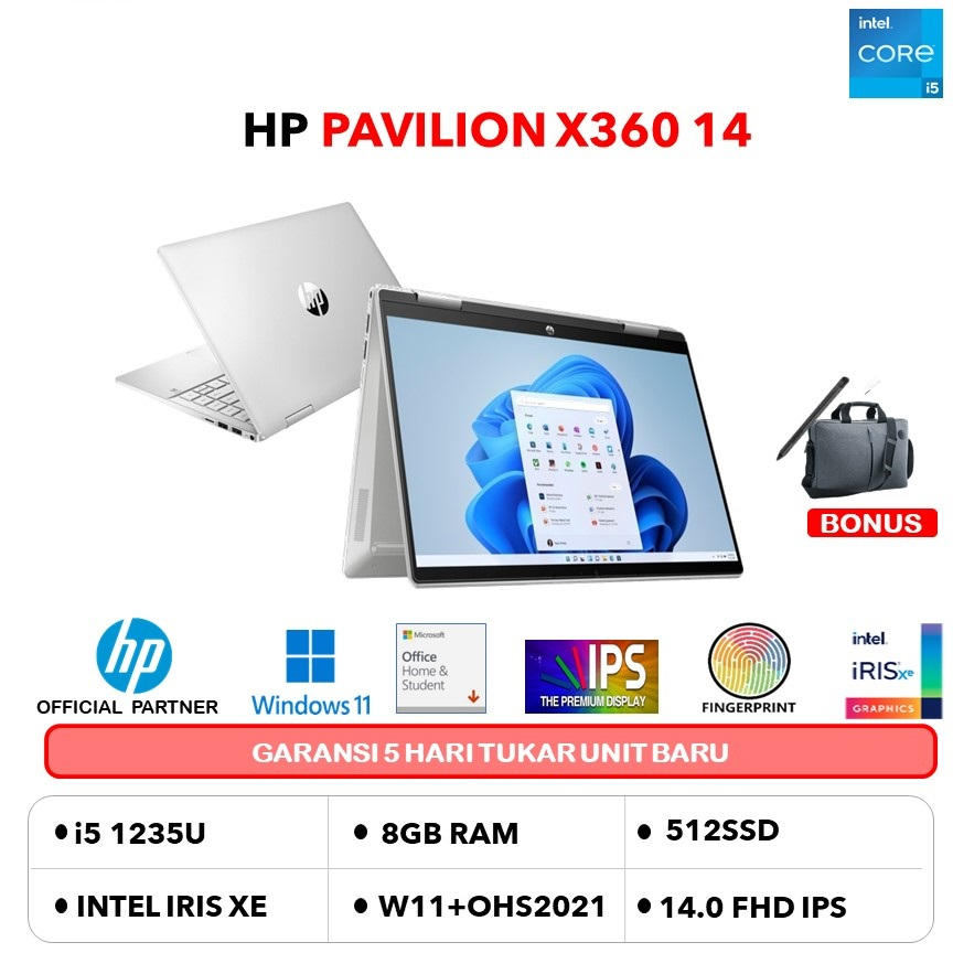 Jual HP PAVILION X360 14 TOUCH I5 1235 8GB 512GB W11+OHS 14.0FHD IPS ...