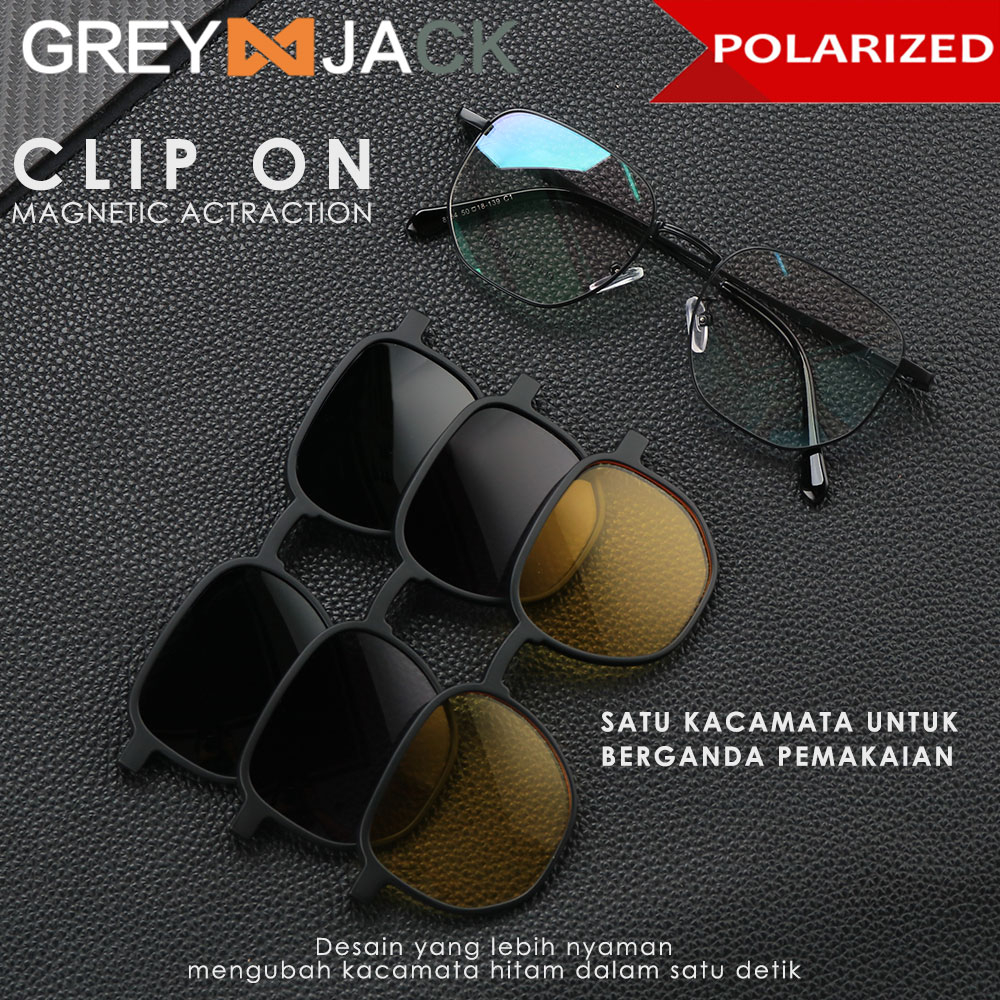 Jual Grey Jack Frame Kacamata Clip On 4in1 Bahan Metal Polarized Night Drive Model Semi Kotak ...