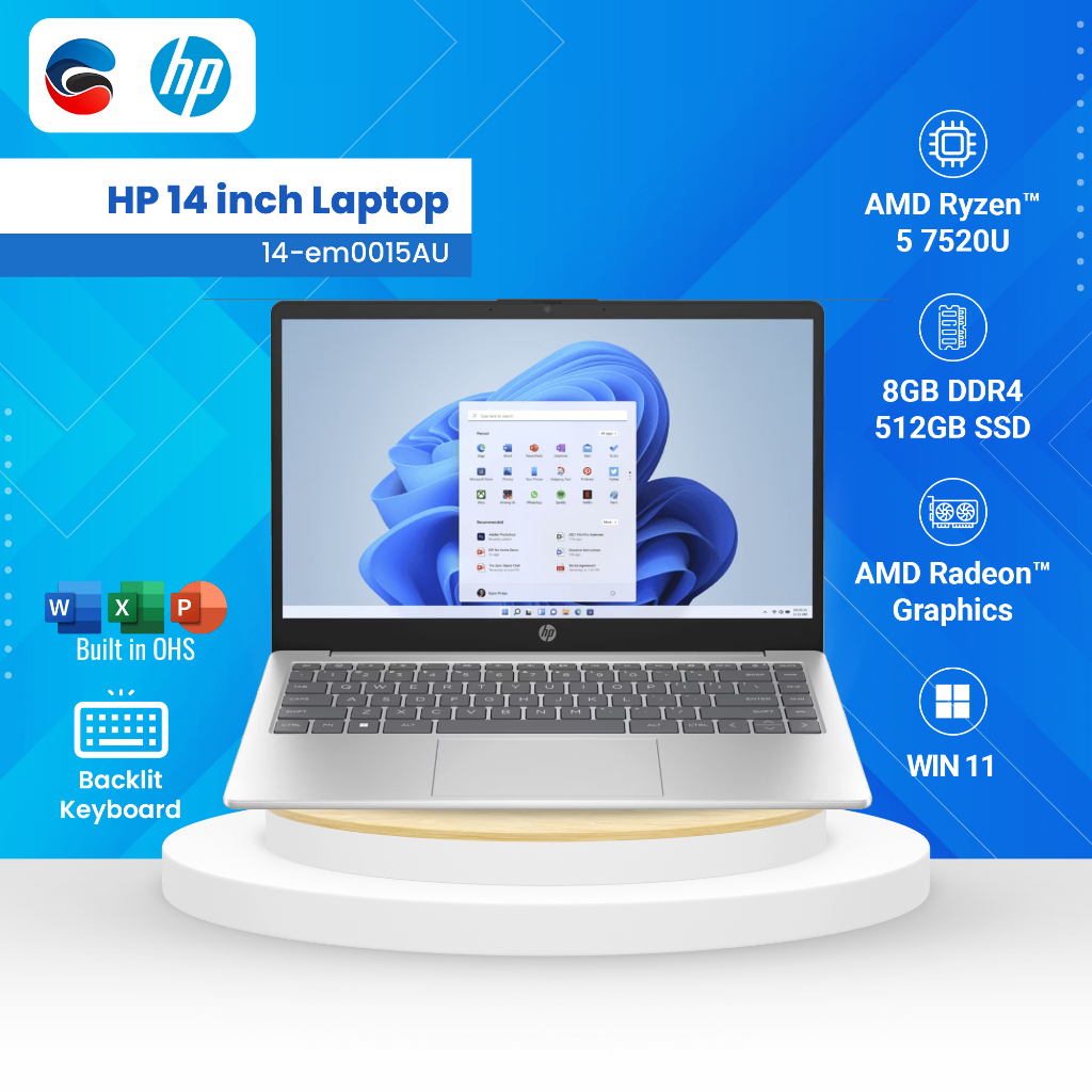 Jual HP Laptop 14 EM0015AU AMD Ryzen 5 7520U 8GB 512GB Win 11 [7L9C6PA ...