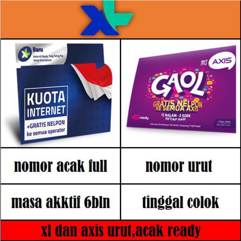 Jual kartu perdana xl axis acak full urut prabayar jaringan 4G Nasional ...