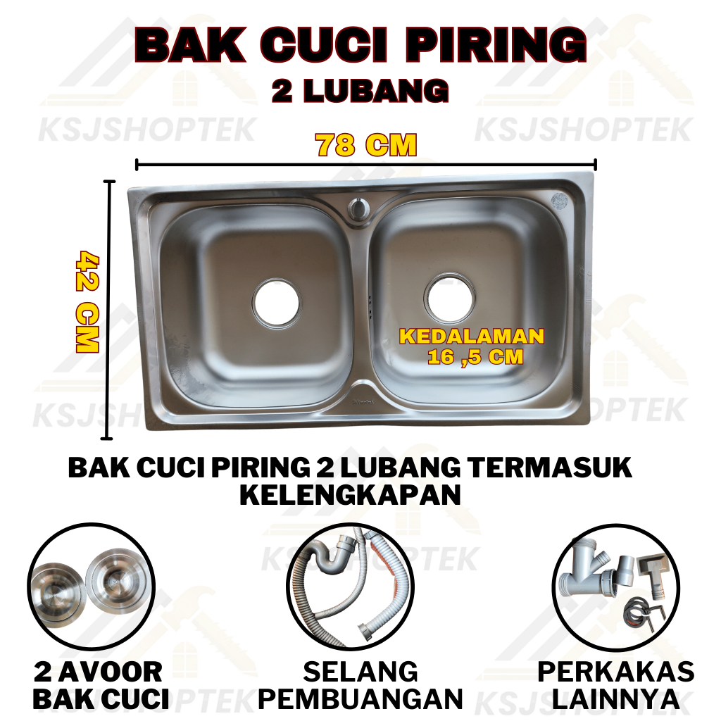 Jual Bak cuci piring stainless 2 lubang full set 78 cm murah 78 x 42 x ...