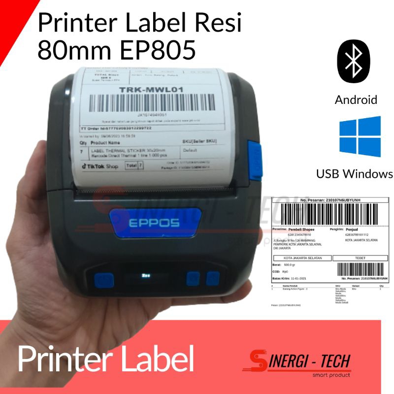 Jual PRINTER LABEL PENGIRIMAN 80MM BARCODE PORTABLE BLUETOOTH USB EP805 CETAK RESI | Shopee ...