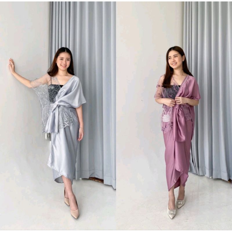 Jual Set Outer kebaya modern rok lilit satin polos | Shopee Indonesia