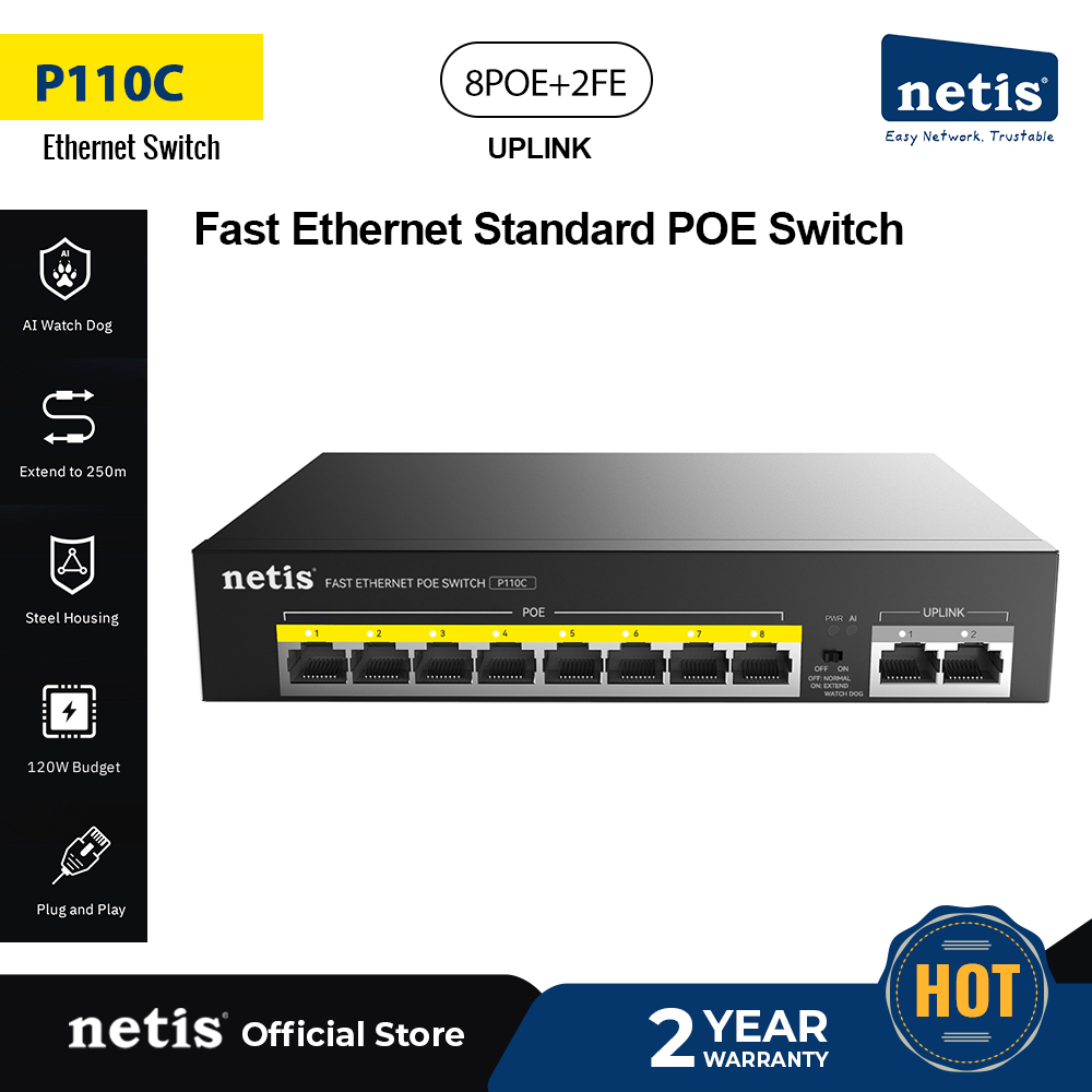 Jual NETIS P110C 8POE+2RJ45 100M Standard POE Switch | Shopee Indonesia