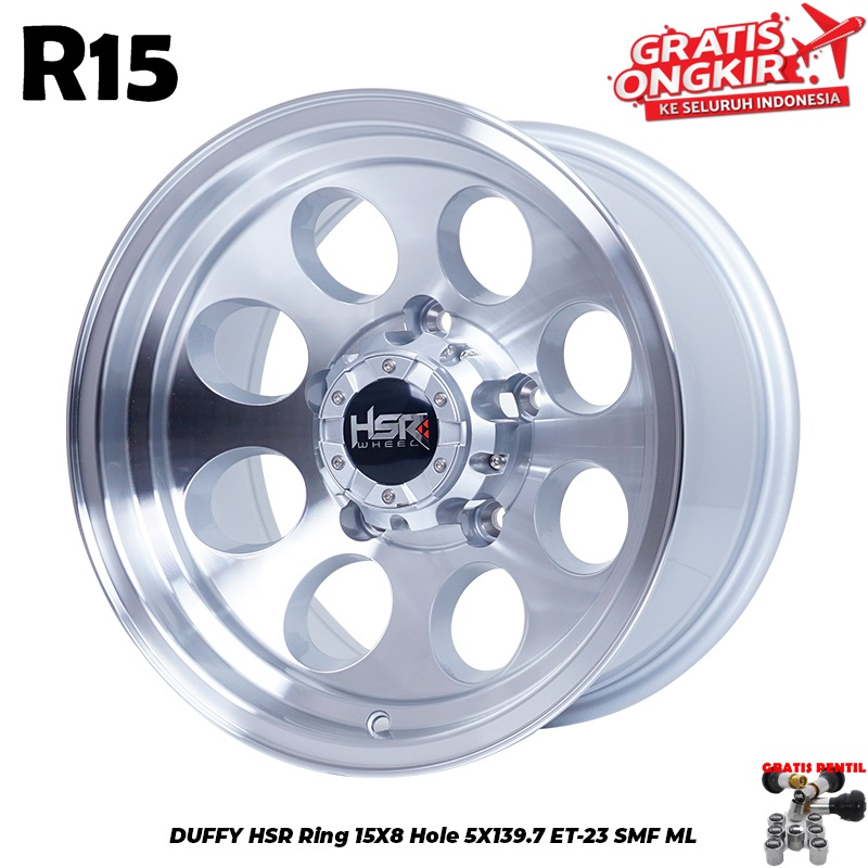 Jual Velg celong mobil Jimny Katana ring 15 HSR DUFFY R15 Lebar 8 Pcd 5X139,7 ET-23 Silver ...