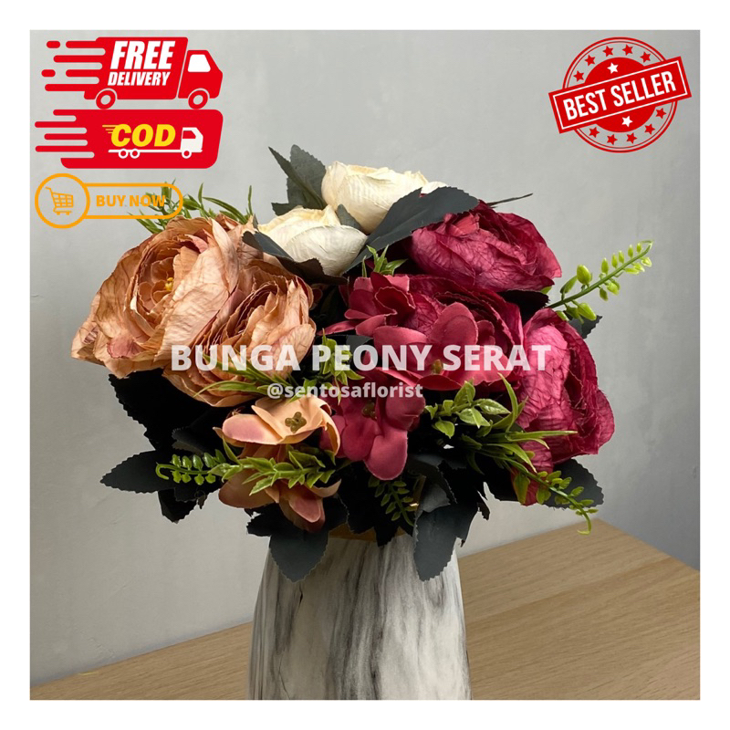 Jual BUNGA PEONY SERAT/BUNGA PEONY BUCKET/BUNGA PEONY ARTIFICIAL IMPORT ...
