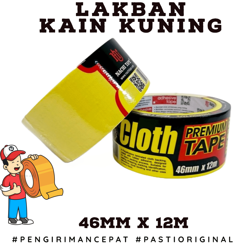 Jual Lakban Kain Kuning Nachi 2 inch 46mm 12M / Cloth Tape PER 1 ROL ...