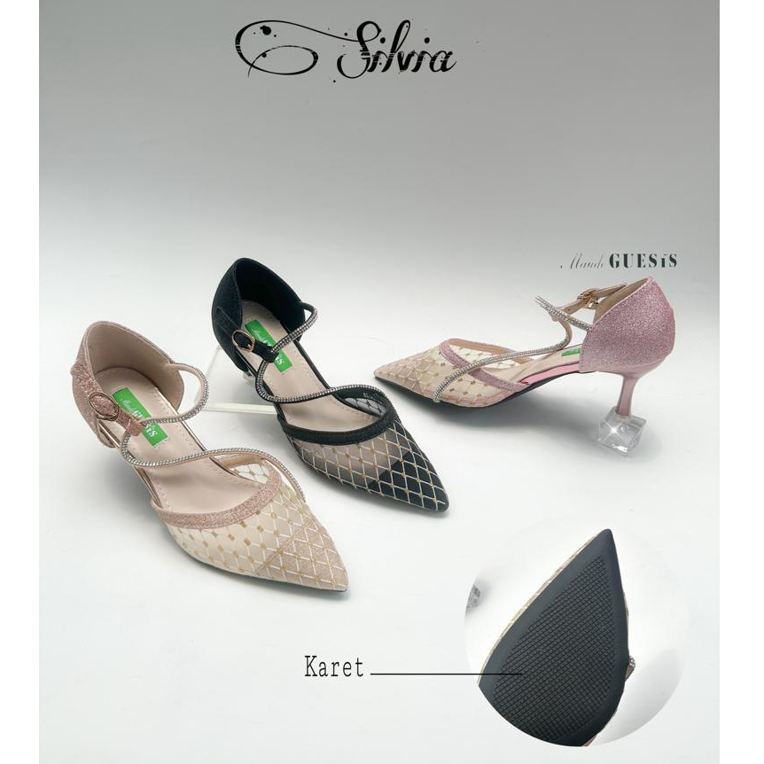 Jual Silvia Heels Model Terbaru Wanita Tumit 5 cm Bahan Glitter Cocok ...