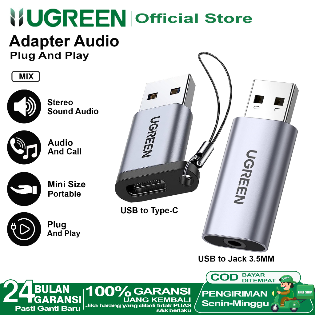 Jual UGREEN USB Sound Card External Audio Adapter To Jack 3.5mm 80864 | Shopee Indonesia