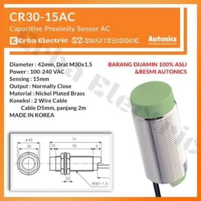 Jual Autonics CR30-15AC Kapasitif Proximity Sensor Capacitive 2 wire AC ...