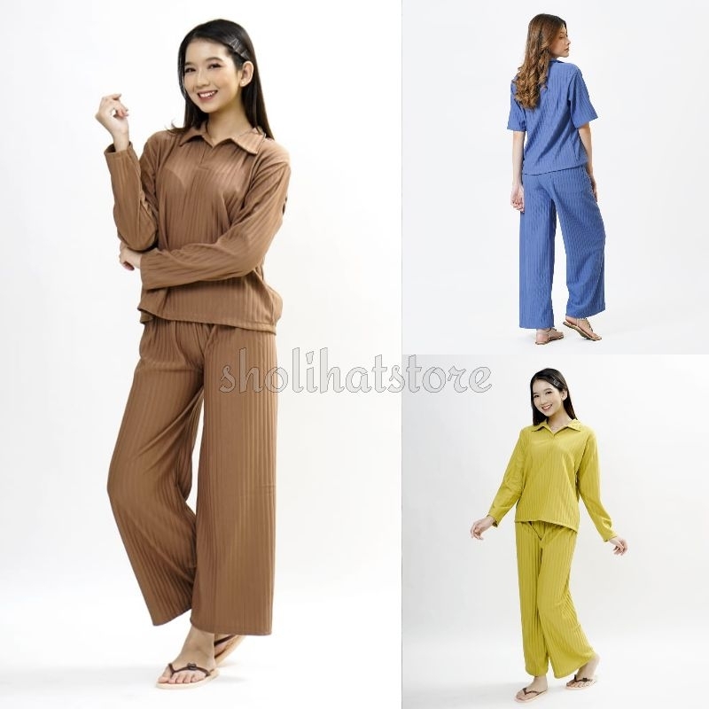 Jual One Set Rib Knit Hornet Premium All Size Dan Jumbo Tebal Adem / Setelan Knit Crop Sierra ...