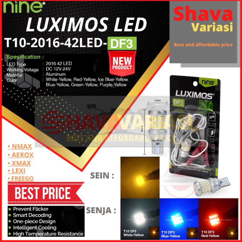 Jual Lampu LED NINE LUXIMOS T10 2016 42LED DF3 DUAL FUNGSI ( SENJA+SEIN ) NMAX,AEROX,XMAX,FREEGO ...