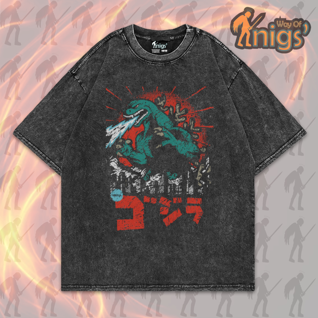 Jual Kaos Oversize Washing Godzilla Crossing Out | Baju Oversize Unisex ...