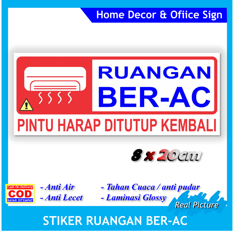 Jual Stiker label ruangan ber AC pintu harap ditutup kembali sticker ...