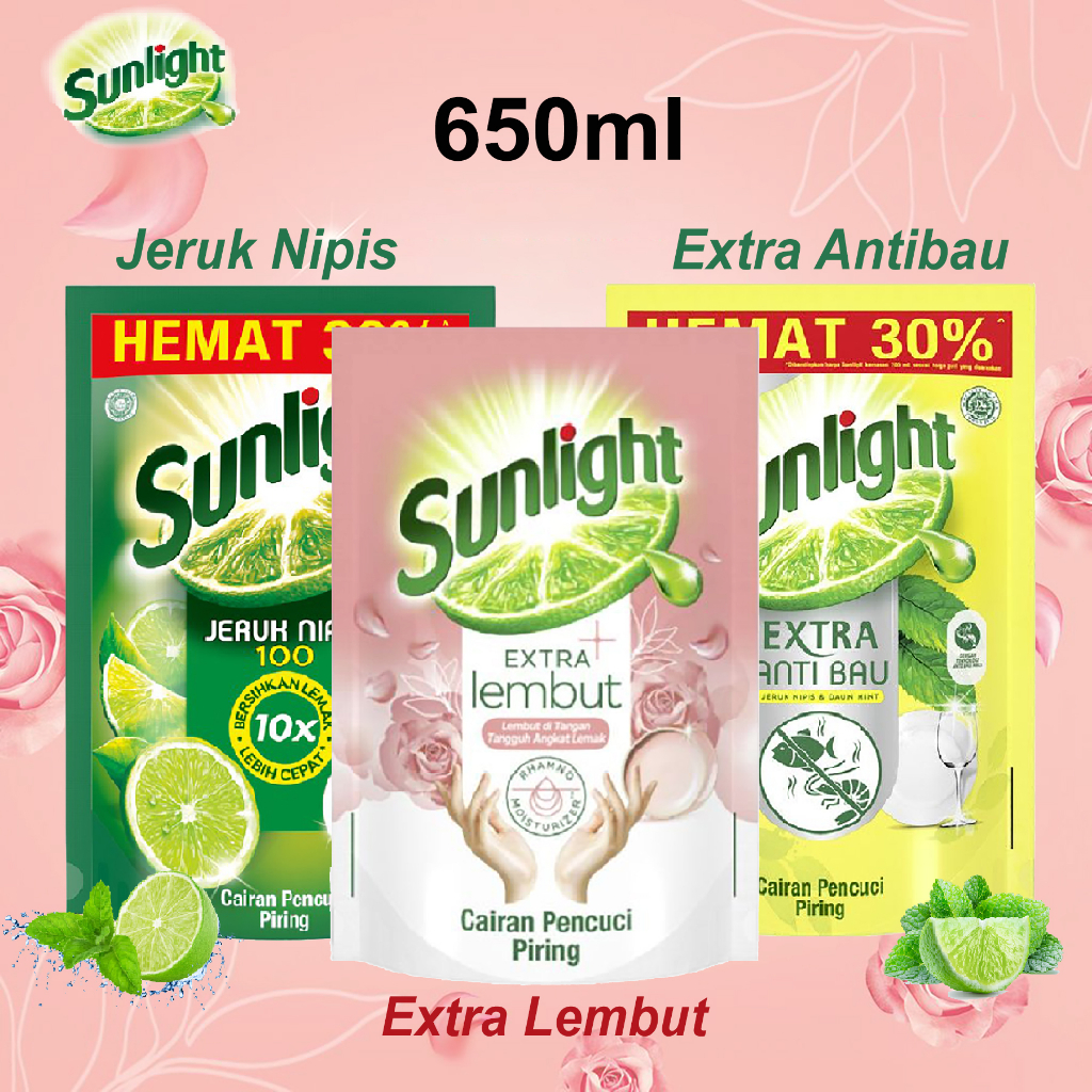Jual Sunlight Sabun Cuci Piring Jeruk Nipis & Daun Mint Extra Anti Bau Extra Lembut 650ml ...