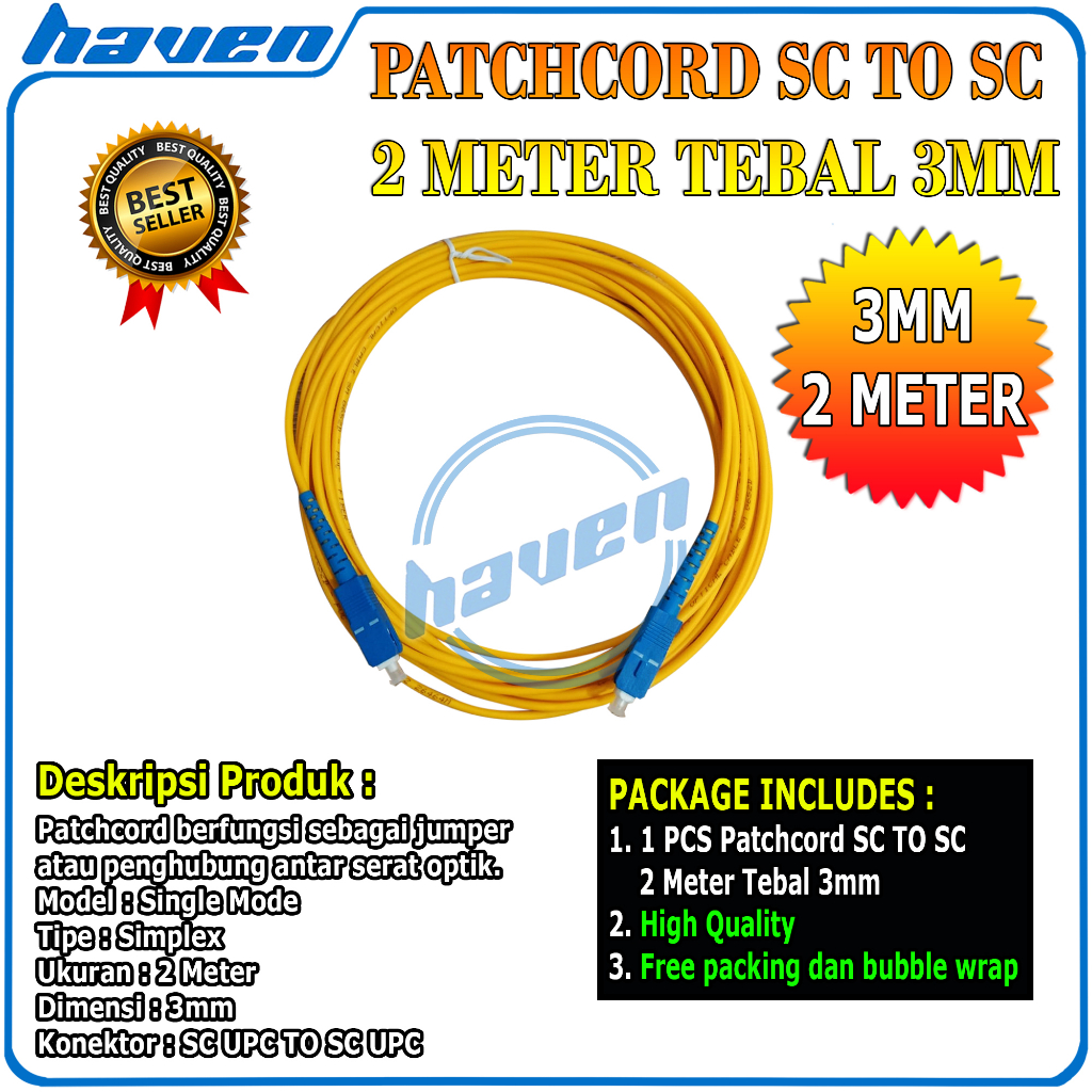 Jual Patch Cord SC UPC Kabel Fiber Optic Single Mode 2M Patchcord FO ...
