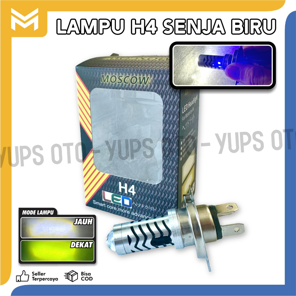 Jual HEADLAMP LAMPU DEPAN LAMPU LED UTAMA MOTOR MOBIL H4 SENJA BIRU LED LASER SOKET H4 PUTIH ...