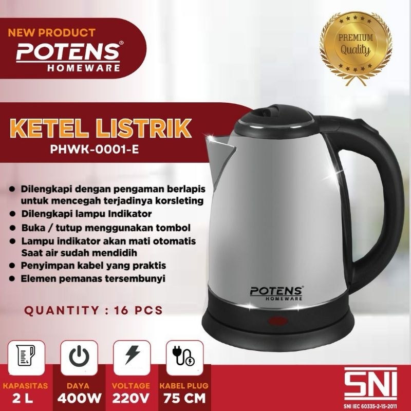 Jual ketel listrik 2Liter PHWK-0001-E teko listrik potens homeware ...