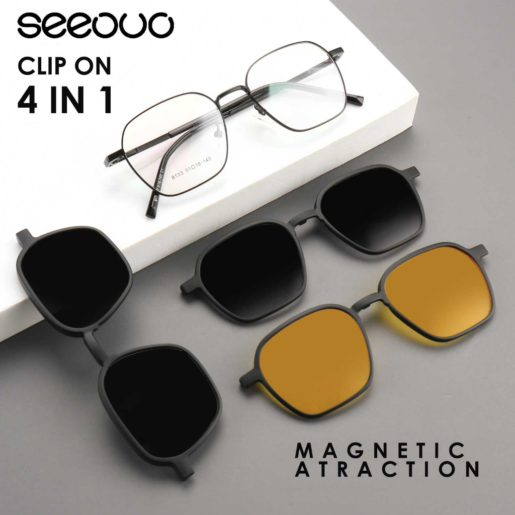 Jual Seeouo Kacamata Clip On 4in1 Free Lensa Polarized Night Vision Stylish Bentuk Kotak Bisa ...