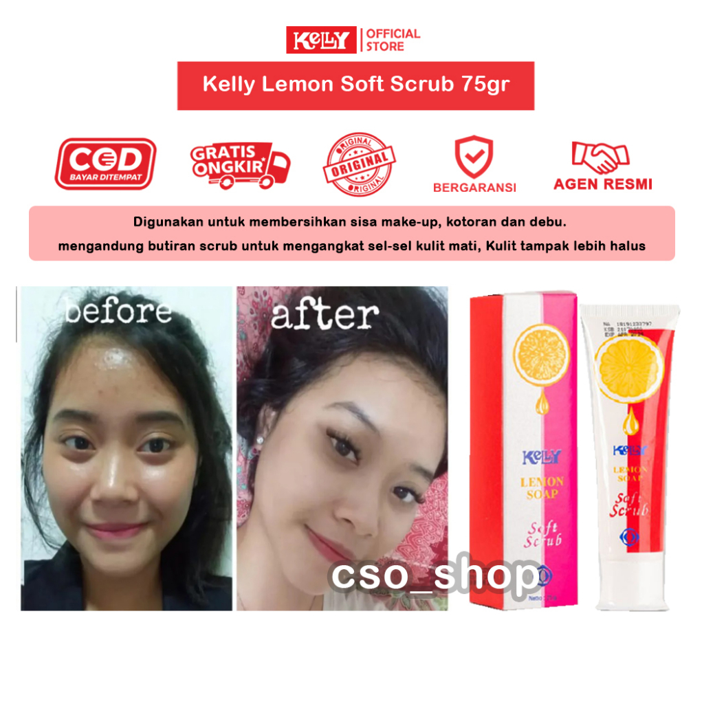 Jual Kelly Lemon Soap Soft Scrub 75 gram/jumbo - Sabun Cuci Muka Cair ...
