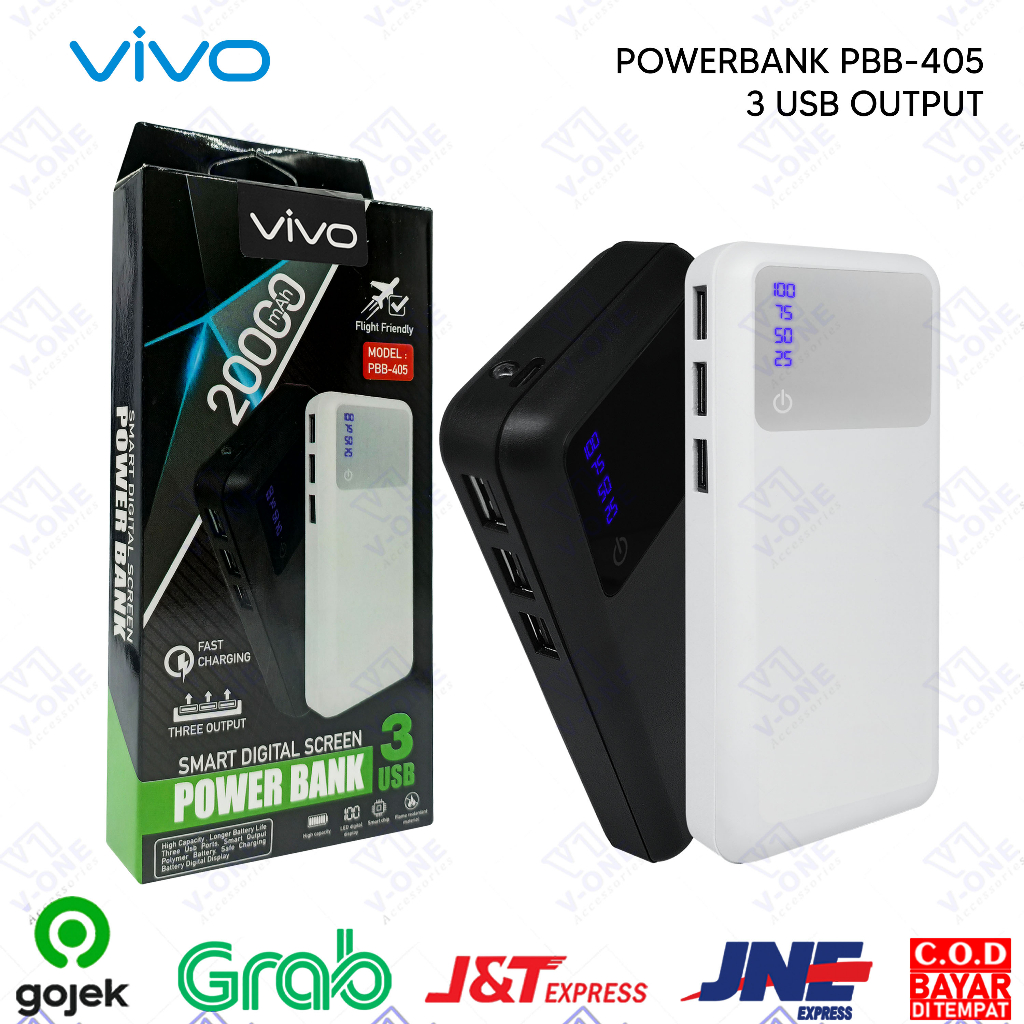 Jual PB POWERBANK POWER BANK VIVO MURAH KAPASITAS 20000 mAh PBB 405 ...