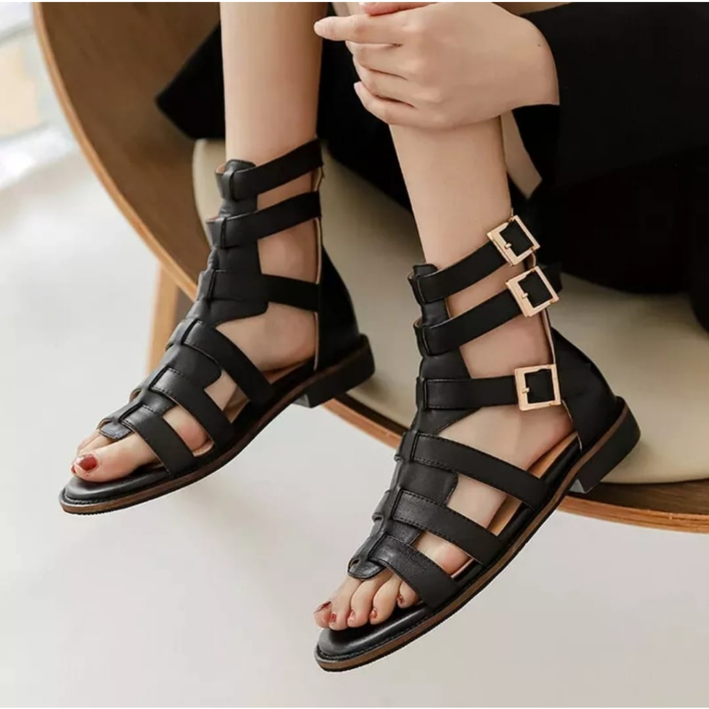Jual Naladiva Shoes - Sandal Gladiator BLACK Wanita - Sandal Flat 3001 ...