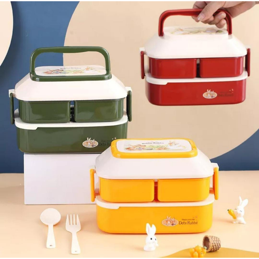Jual LUNCH BOX 2 SUSUN DEBI RABBIT KOTAK BEKAL ANAK FREE SENDOK DAN ...