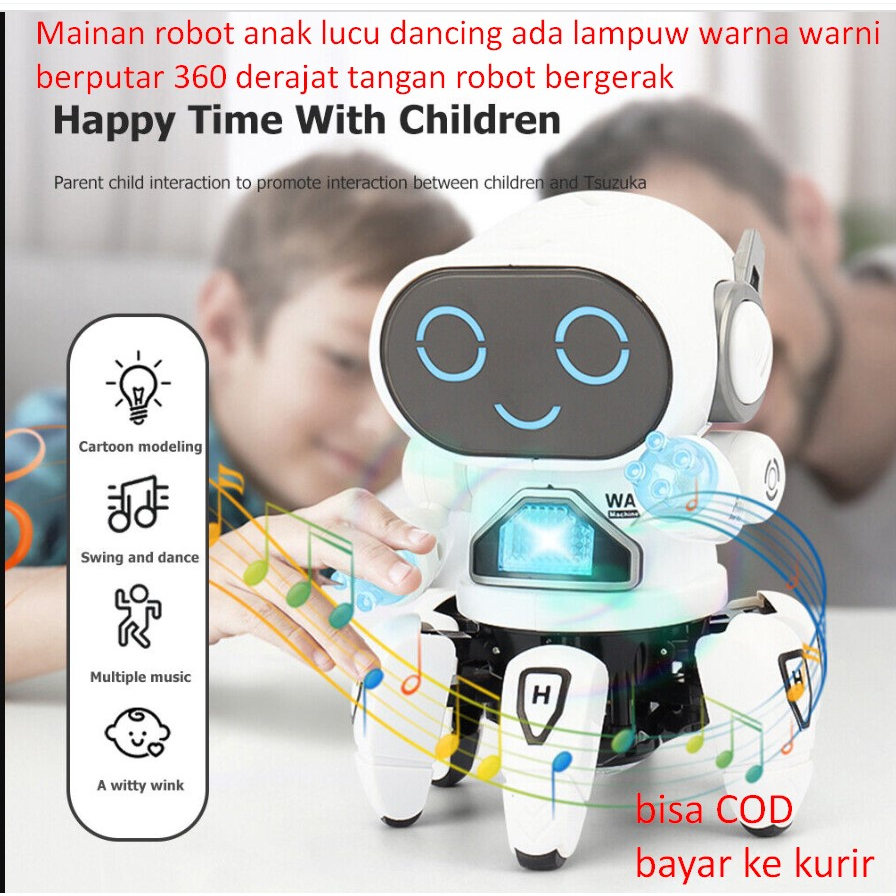 Jual Mainan robot anak lucu dancing ada lampuw warna warni berputar 360 ...
