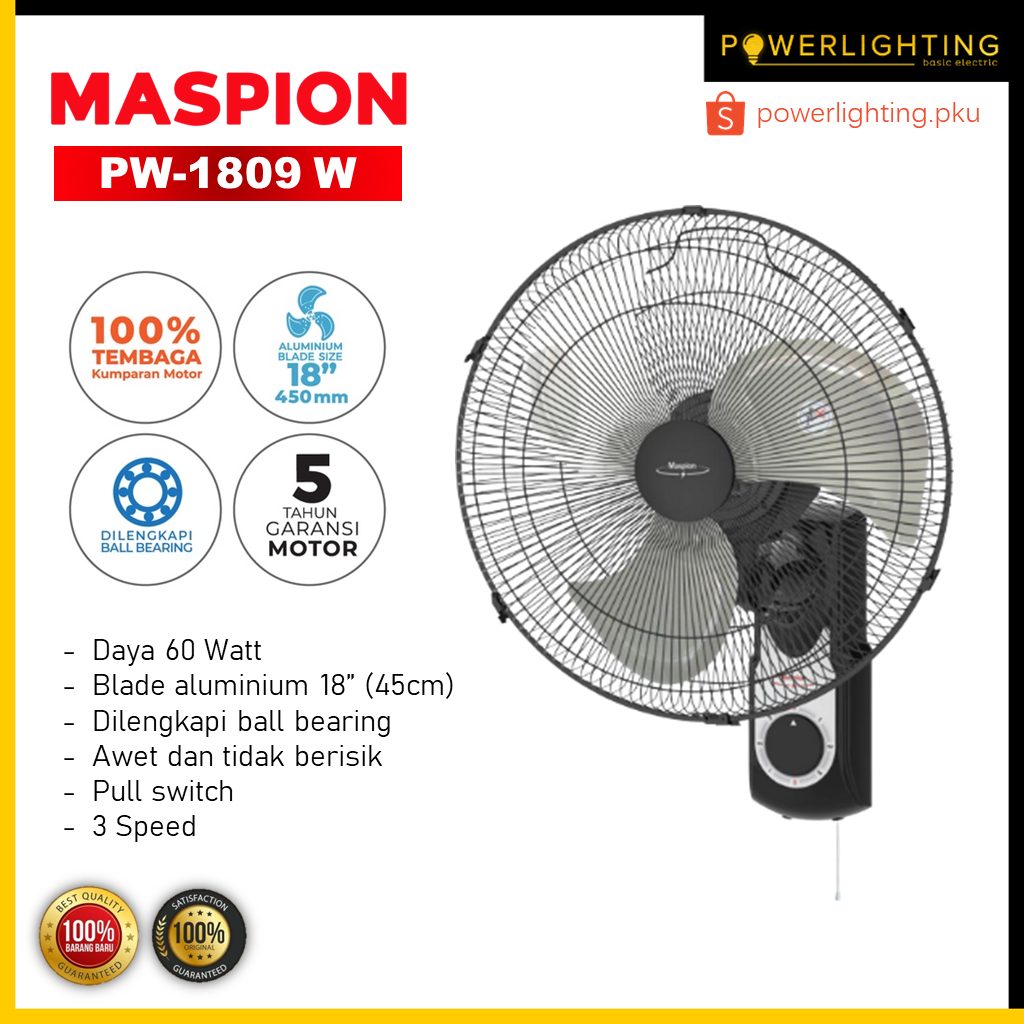 Jual Kipas Angin Dinding Wall Fan 18 Inci Besi MASPION PW-1809W ...