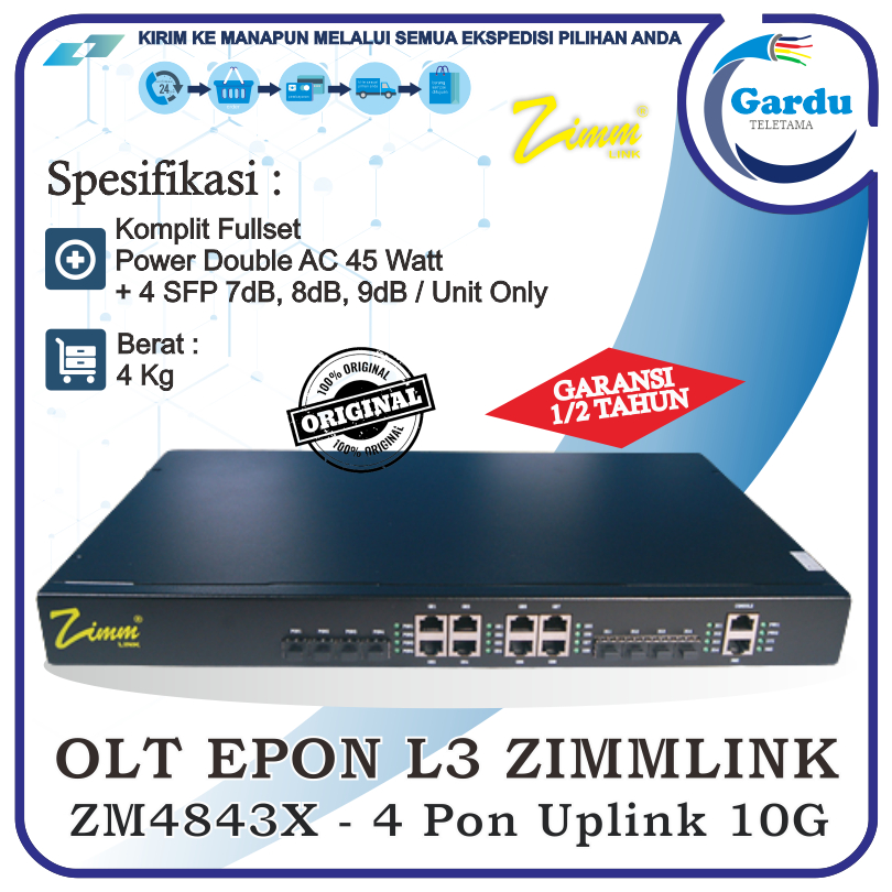 Jual OLT 4 PON EPON UPLINK 10G, L3 Double AC - ZM4843X Merk ZIMMLINK ...